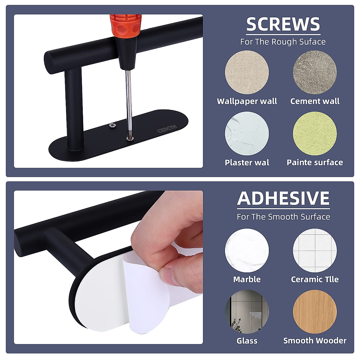 CXDCYN Thickened Paper Towel Holder - SUS304 Stainless Steel Paper Towel Holder Wall Mount, Self-Adhesive or Drilled, Under Cabinet Paper Towel Holder for Kitchen, Bathroom, Storeroom，Black 1-Pack