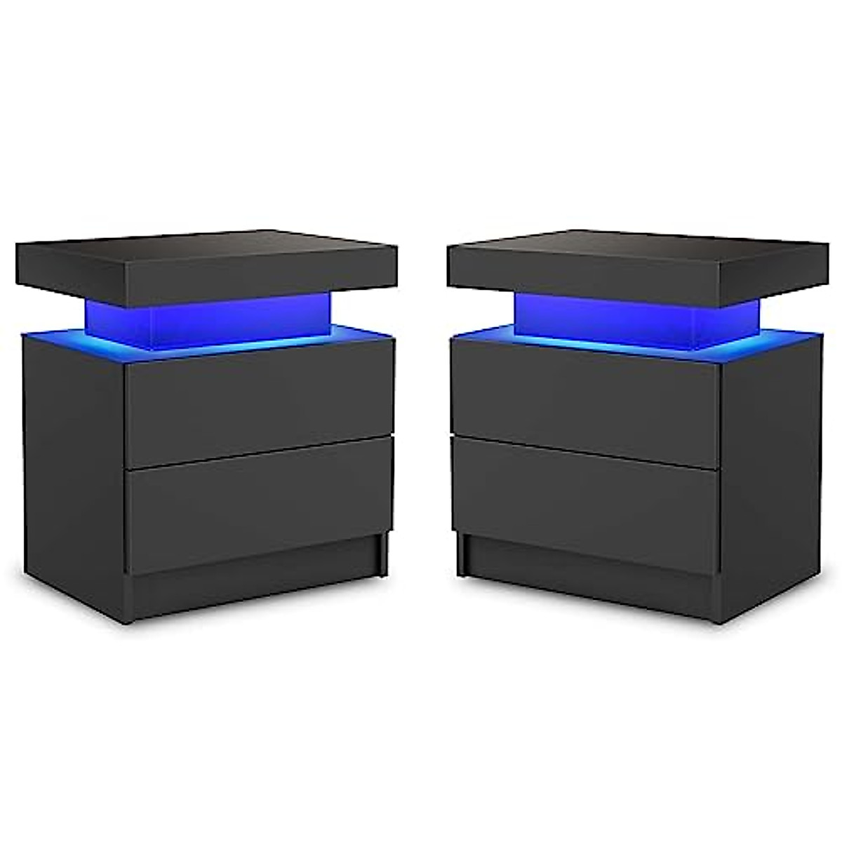 DobleCliCli LED End Table Set of 2, Modern Nightstand with 2 Drawers, 20.5" Tall LED Bedroom Furniture with Storage, Bedside Table for Bedroom, Living Room, and Playroom, Black