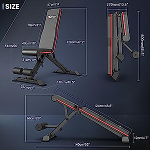 PASYOU Adjustable Weight Bench Press (9x4x3 Positions), Foldable Workout Bench, 700 Pounds Load Flat Incline Decline Strength Training Benches, Sit Up Exercise Equipment