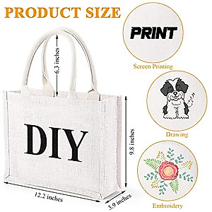 12 Pieces Burlap Tote Bags with Handles Reusable White Jute Tote Bag for Bridesmaid Gift Wedding Bachelorette Party Favors Shopping DIY Crafts Bags, 12.2 x 3.9 x 9.8 Inch