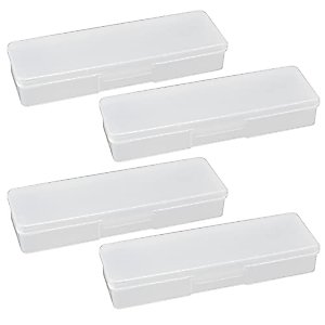 Tighall 4PCS Clear Containers Box with Hinged Lid and Snap Closure Plastic Storage Organizer Box, Painting Pencils Brush Storage Case, Pen Container for Drawing Tools, Office Supplies(White)