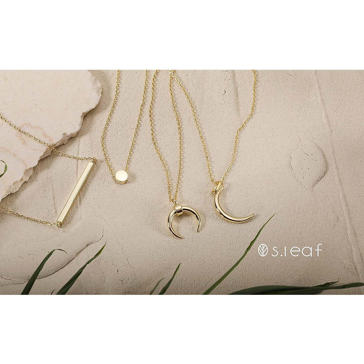 S.Leaf Choker Necklace for Women Gold Plated Necklace Bar Necklace for Women Sterling Silver Dainty Gold Necklace for Women(01_Horizontal_Gold)