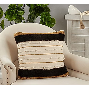 SARO LIFESTYLE Embroidered Stripe Throw Pillow with Down Filling, Gold, 20"