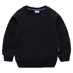 DCUTERQ Boys' Crewneck Thin Sweatshirt Girls Sport Long Sleeve Cotton Pullover Tops Kids Toddler Solid T-Shirt Black 3T