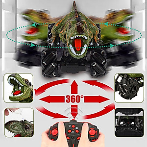 KunisJoy 2.4G Dinosaur Remote Control Car,Dinosaur Monster Trucks for Boys with Music Light Spray Mist.Dinosaur Toys for Kids, Birthday Gift for 3 4 5 6 7 8 Year olds Boys Girl