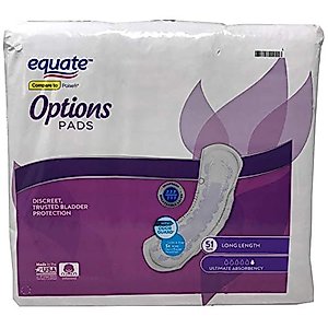 Equate Options Ultimate Long Length Incontinence Pads, 51 Count
