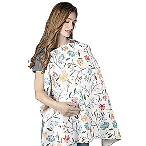 Yoofoss Nursing Cover for Breastfeeding, Soft Breastfeeding Cover for Infants Babies Nursing Apron Cover with Warm Bamboo Fiber Liner for Mother Autumn Winter Breastfeeding (Flowers)