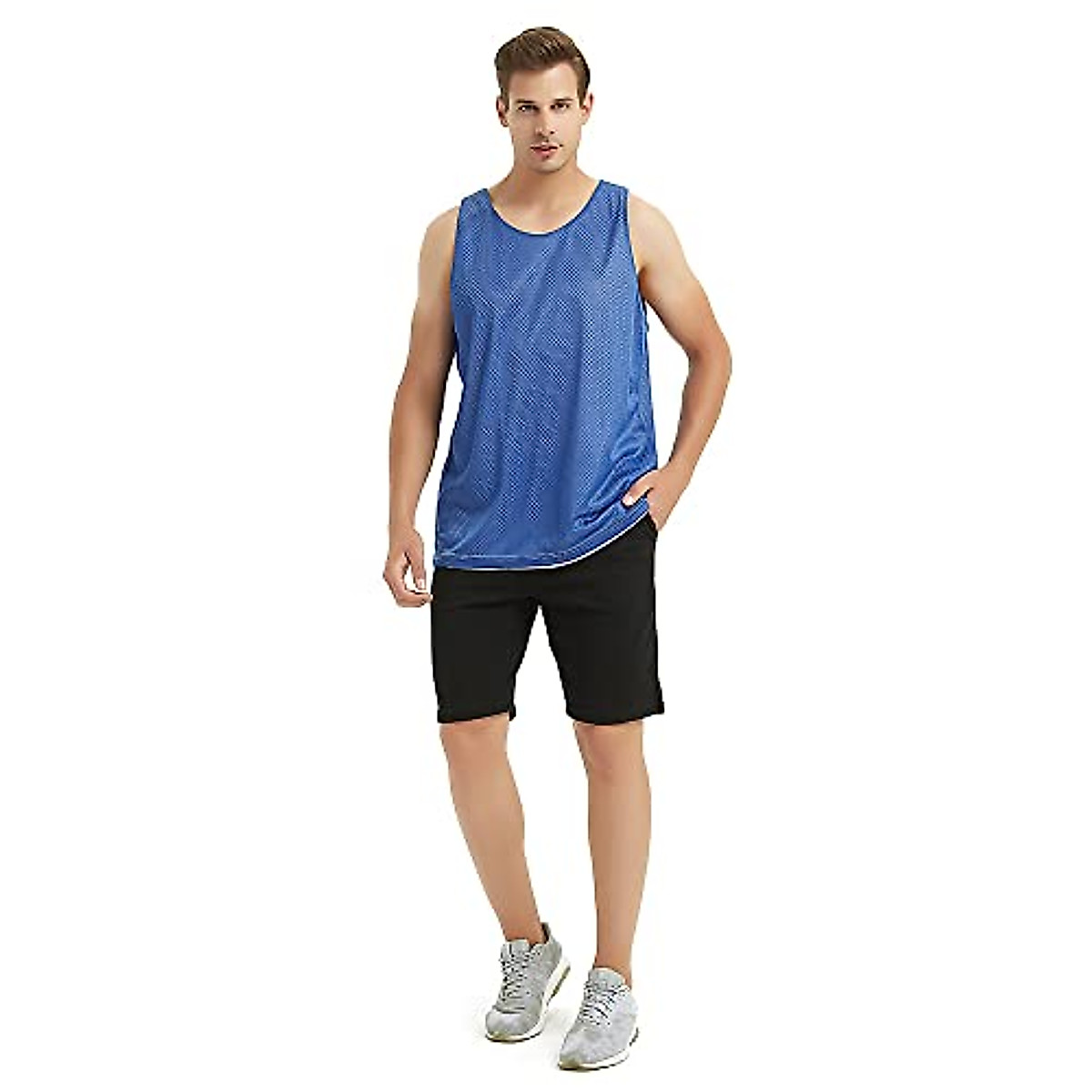 TOPTIE Reversible Basketball Jerseys Men's Tank Top Mesh Tank Lacrosse Jersey for Adult Youth-Black/White-XL