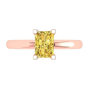 Clara Pucci 1.0 ct Emerald Cut Solitaire Natural Yellow Citrine Engagement Bridal Promise Anniversary Ring 18K Rose Gold Size 7.75