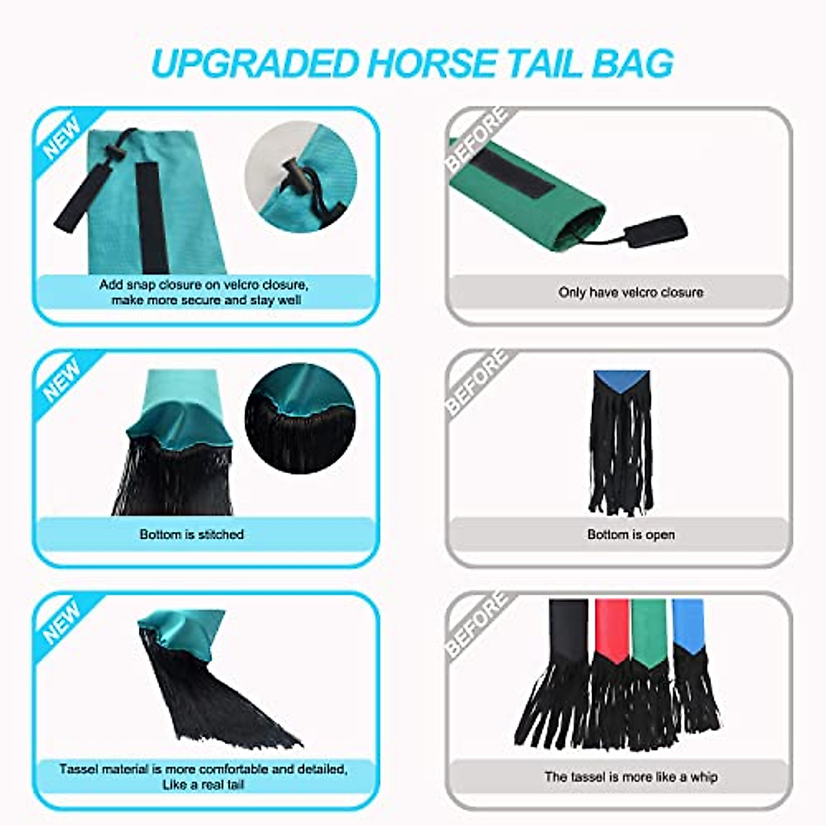 PLORBACH 2PC Horse Tail Bag with Fringe & Snap, Waterproof Braid, Easy to Wear and Wrap, Suitable for Western and Aztec