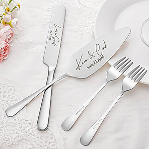 Cake Cutting Set for Wedding, Personalized Stainless Steel Cake Knife and Server Set, Vintage Engraved Pastry Pie Server Cake Pizza Cutter for Wedding, Birthday, Anniversary, Bridal Gift(Silver)