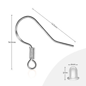 925 Sterling Mixed Earring Hooks 120 PCS/60 Pairs Hypoallergenic Ear Wires Fish Hooks for Jewelry Making, Jewelry Findings Parts with 120 PCS Rubber Earring Backs Stopper for DIY Earrings