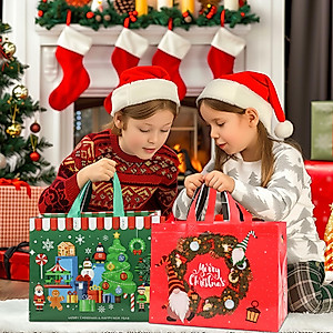 FUHITIM 24 Pack Christmas Gift Bags, Non-Woven Christmas Bags Includes 4 Large, 10 Medium, 10 Small, Christmas Tote Bags with Handlesfor Gifts Christmas Party Holiday