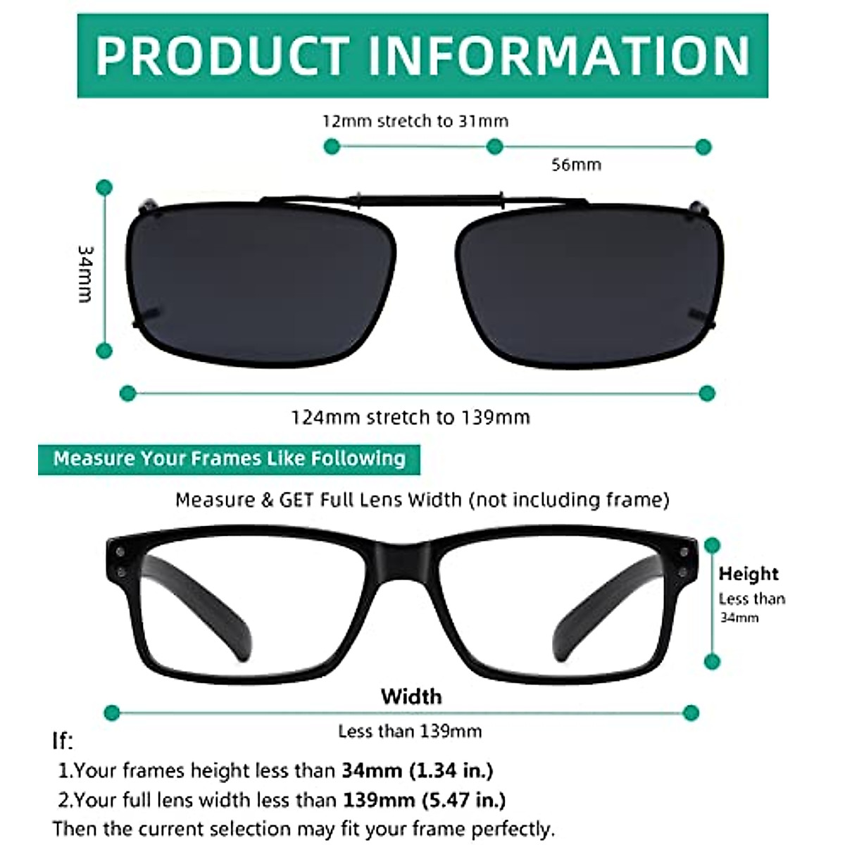 Eyekepper Metal Frame Rim Polarized Lens Clip On Sunglasses 56 * 34MM Grey Lens