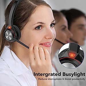 Yexatel Bluetooth Wireless Headset with Microphone for PC - On-Ear Headphones for Work, Computer Headset for Microsoft Teams, Integrated Busy Light & Mic Mute, 30H Talk Time (Y891BT Black)