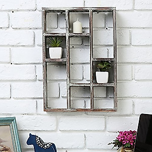 MyGift Rustic Shadow Box, 9-Compartment Torched Wooden Freestanding & Wall Mountable Knickknack Display Shelf, Curio Shelves