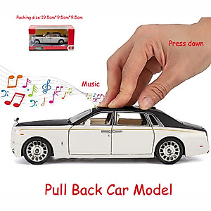 Toy Car Model White Rolls-Royce Phantom Alloy Collectible Pull Back Vehicles Diecast with Light and Sound