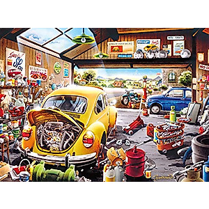Buffalo Games - Hiro Tanikawa - Cartoon World - Sam's Garage - 1000 Piece Jigsaw Puzzle Yellow, Red, Brown, 26.75"L X 19.75"W