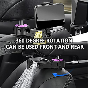 2 Pack of Upgraded 2 in 1 Car Seat Hooks 360 ° Rotation, with Cell Phone Holder, Hidden Seat Hooks, Can Hang Handbags, Purse, Toys, Groceries, Hook (2pcs-Purple)