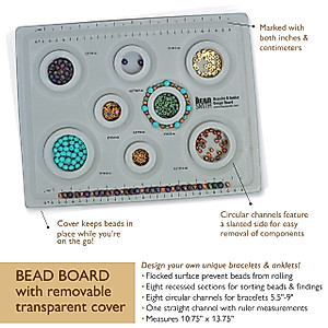 The Beadsmith Elements Bracelet & Anklet Design Bead Board – 10.75 x 13.75 Inches – Removable Transparent Cover – Flocked Surface, Multiple Channels & Printed Ruler – for Jewelry Making