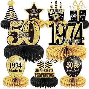 9PCS 50th Birthday decorations 50th birthday Centerpieces for Tables Decoration 2024 Vintage 1974 Honeycomb Table Topper Back in 1974 50th Birthday Decoration for Men and Woman 50 Years Birthday Party