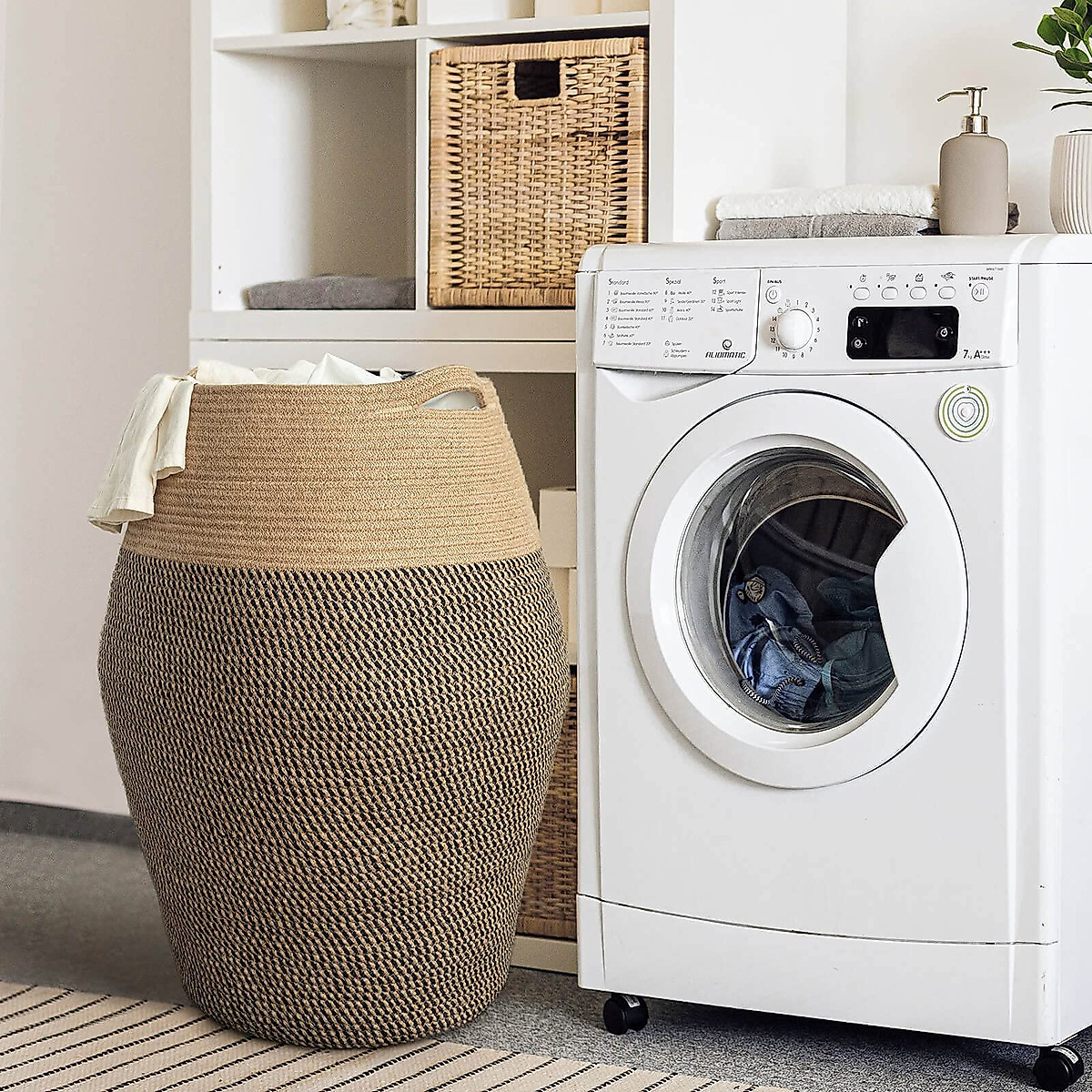 Goodpick Tall Laundry Hamper | Woven Jute Rope Dirty Clothes Hamper Modern Hamper Basket Large in Laundry Room, 25.6" Height