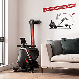 Caromix Rowing Machine Magnetic Row Machine Foldable Rower with 8 Level Adjustable Quiet Magnetic Resistance, Ergonomic Seat & LCD Monitor (Black)