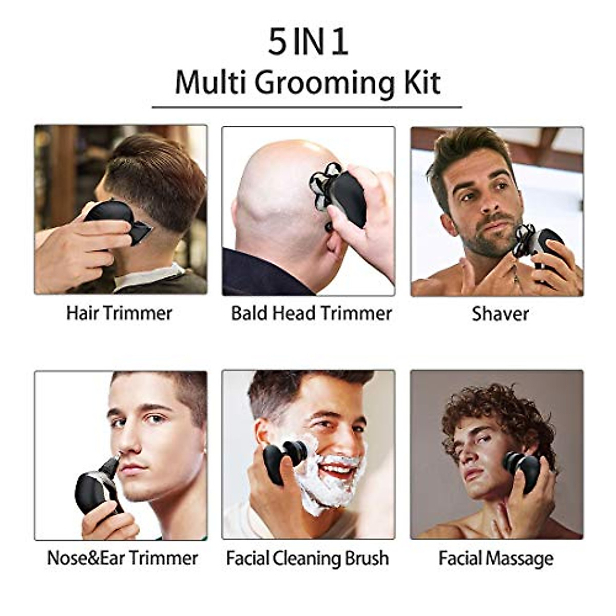 Tiklean Electric Razor for Men Head Shaver for Bald Men Grooming Kit Wet Dry Rotary Shavers Nose Hair Beard Trimmer Clippers Facial Cleansing Brush Cordless Waterproof USB Charging Rechargeable
