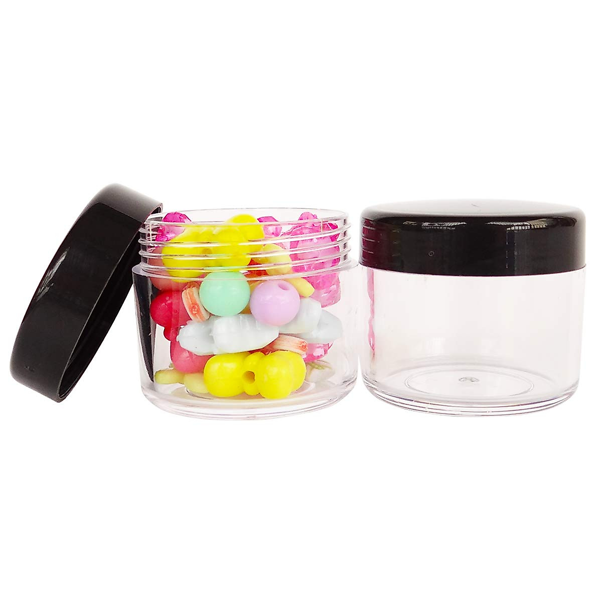 Wopanxye 12pack 20 Gram Small Clear Cosmetic Sample 20ml Empty Containers for Make-up Gifts, Eye-Shadow, Nails, Powder, Gems, Beads, Jewelry, Cream, 20g Pot Jars with Black Cap Lids, Free Spatulas