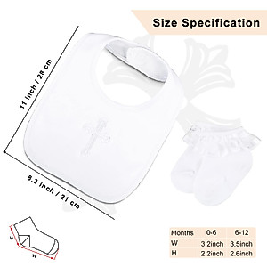 Geyoga 3 Pcs Baptism Bib for Baby Girl Baptism Candle Set Socks Pearl Headband Embroidered White Christening Outfit Bib