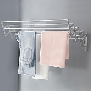 SOH DESIGN Wall Mount Clothes Drying Rack, Aluminum 8 Rods Expandable Wall Drying Rack for Laundry, Bathroom, Balcony, Indoor-Outdoor Use, 24 in wide