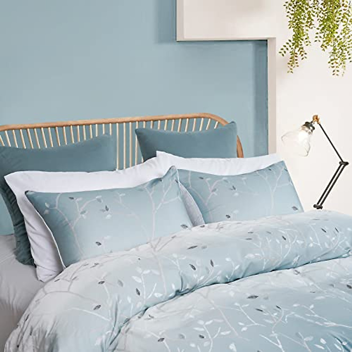 David's Home 100% Cotton Duvet Cover Set King Size, Natural Twigs Pattern Duvet Cover with Pillow Shams, 3pcs Ultra Soft and Breathable Comforter Cover Set, 106x90 Inches, Gradient Ombre Turquoise