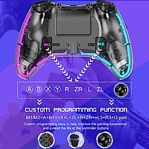 Megadream Wireless Game Controller Transparent Gamepad for iOS Android PC NS Switch PS5 PS4 PS3 Steam Deck: Works with iPhone 14/13/12/11/X, iPad, Samsung, Apex Legends, Call of Duty - Programmable/Turbo/LED Light - Black