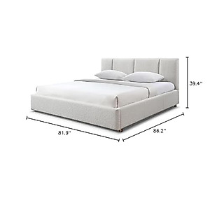 Omax Decor Venice Upholstered Platform Bed | Box Spring Not Required | (Cream Beige Boucle, King Bed Frame)
