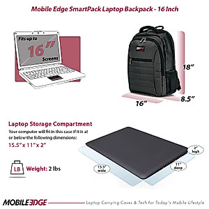 Mobile Edge Charcoal SmartPack 16 Inch Laptop Backpack with Separate Padded Tablet Pocket, Lightweight Design for Men, Women, Students MEBPSP5