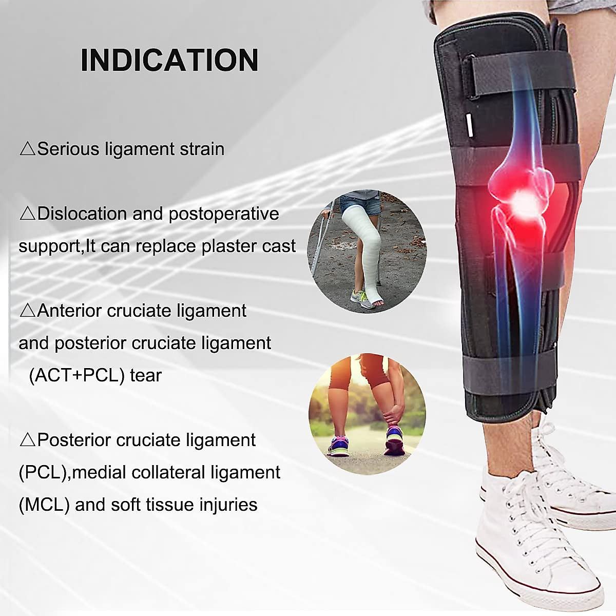 TODDOBRA 3-Panel Knee Immobilizer Full Leg Support Brace, Aluminum alloy Straight Knee Splint - for Knee Pre-and Postoperative & Injury or Surgery Recovery (Update Size L)