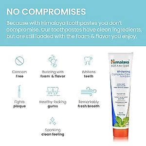 Himalaya Botanique Complete Care Whitening Toothpaste, Simply Peppermint, Fluoride Free for a Clean Mouth, Whiter Teeth and Fresh Breath, 5.29 oz, 2 Pack