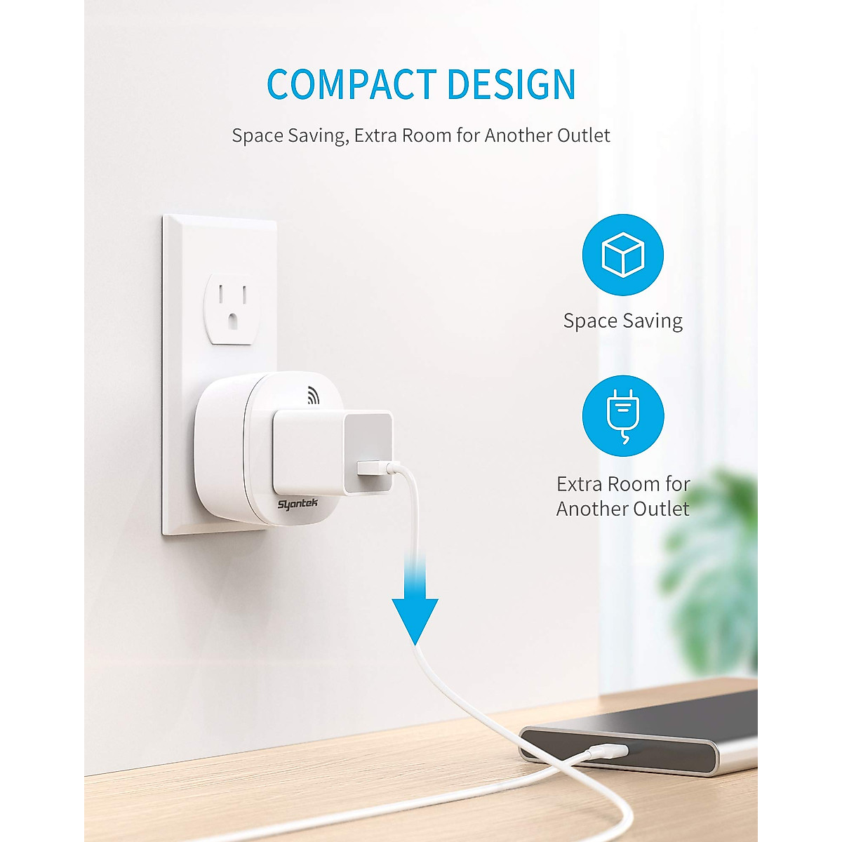 Syantek Remote Control Outlet Wireless Light Switch for Household Appliances, Expandable Remote Light Switch Kit, Up to 100 ft Range, FCC Certified, ETL Listed, White (5 Outlets + 2 Remotes)