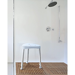 OasisSpace Adjustable Corner Shower Stool with Storage Tray, Triangle Spa Seat Bath Stool for for Small Shower, Anti-Slip and Durable Shower Chair for Shaving Legs, Waterproof