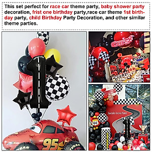 Race Car Birthday Party Balloons,40 Inch Big Mylar Foil Racetrack Number Balloon 1 Black for Baby Shower Boys 1st Birthday Party Decorations,Race Car Theme Party Decorations Supplies 7 Pcs Set
