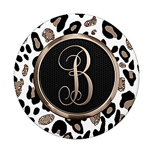 Cute White Leopard Print Cheetah Monogram Initial Letter B PopSockets Swappable PopGrip