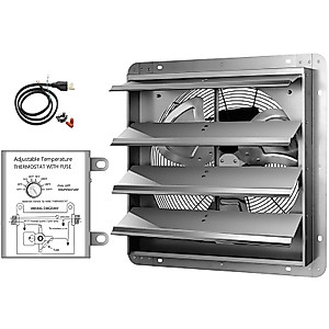 iPower 16 Inch Shutter Exhaust Fan Aluminum High Speed 1450RPM, 2300CFM, Silver, with Adjustable Programmable Thermostat