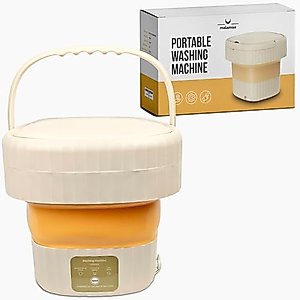 Foldable Washing Machine with Drain Basket and 2 Hangers - Mini Portable Washing Machine, Mini Washer, Portable Washer Machine - 6L Capacity, Plugin, Natural Cream Color - Perfect for Compact Living