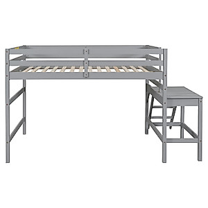 Lifeand Full Loft Wooden Bed with Platform,Ladder,Grey