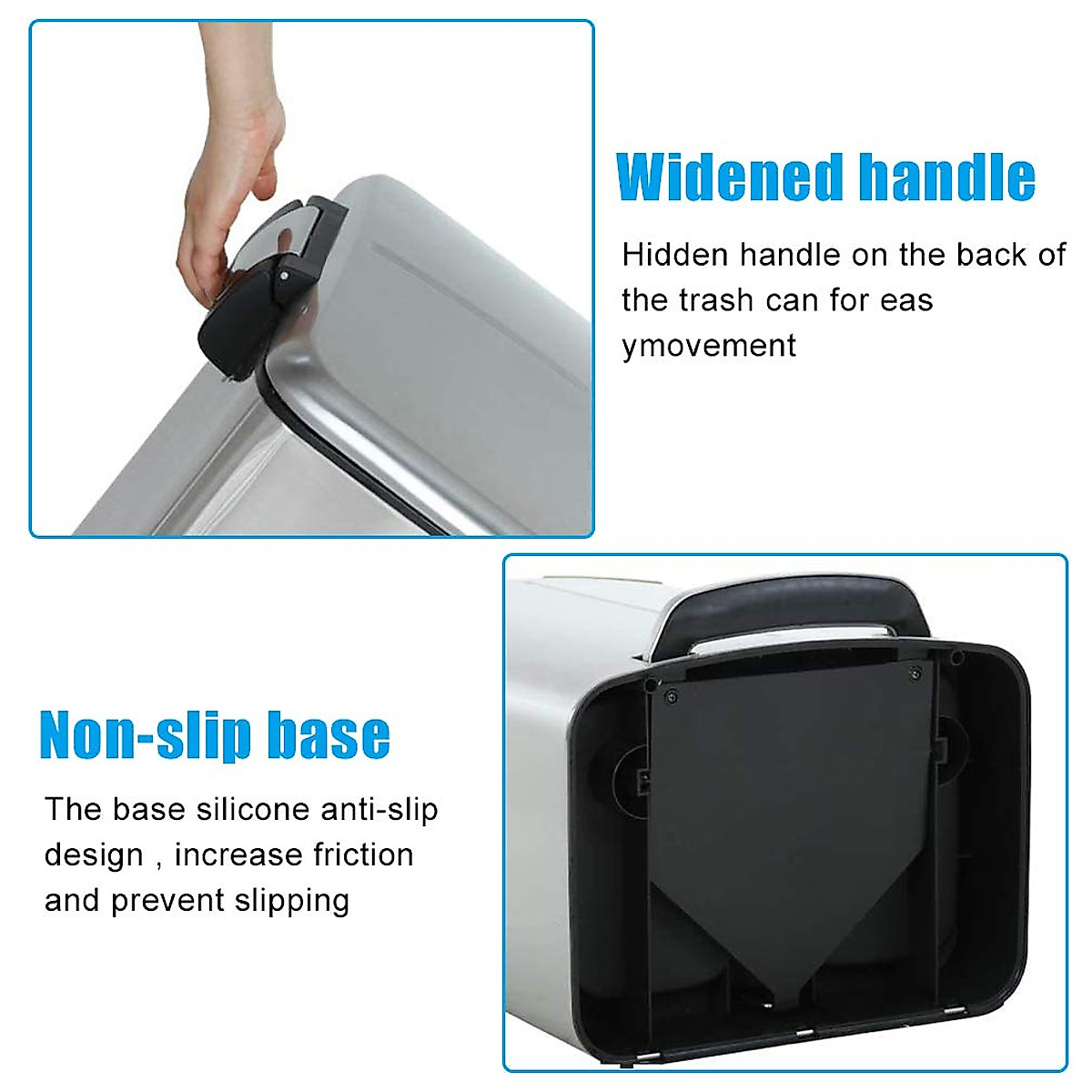 Kitchen Trash Can with Lid & Double Barrel for Bedroom Bathroom Office High Capacity Step Trash Bin Fingerprint-Proof Brushed Stainless Steel Garbage Can 10 Gallon/ 40L