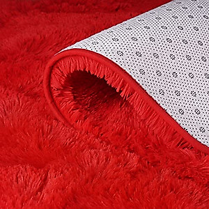 BENRON Plush Red Fluffy Rug Ultra Soft Furry Bedroom Rugs Kids Room Carpets Non-Slipping Living Room Rug 4 x 6 Feet, Cozy Bedside Runner Rugs