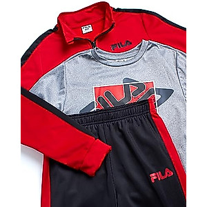 Fila Boys' Tracksuit Set - 3 Piece Short Sleeve Athletic Shirt, Tricot Jacket, Jogger Sweatpants for Toddlers & Boys (2T-16), Size 10-12, Racing Red
