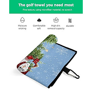 Golf Towel Christmas Snowman Xmas Tree Cardinal Blue,Waffle Pattern Microfiber Club Cleaner Golf Towels with Carabiner Clip for Women Men Dad,Winter Snowflake Golf Towel for Golf Bags,24x16in