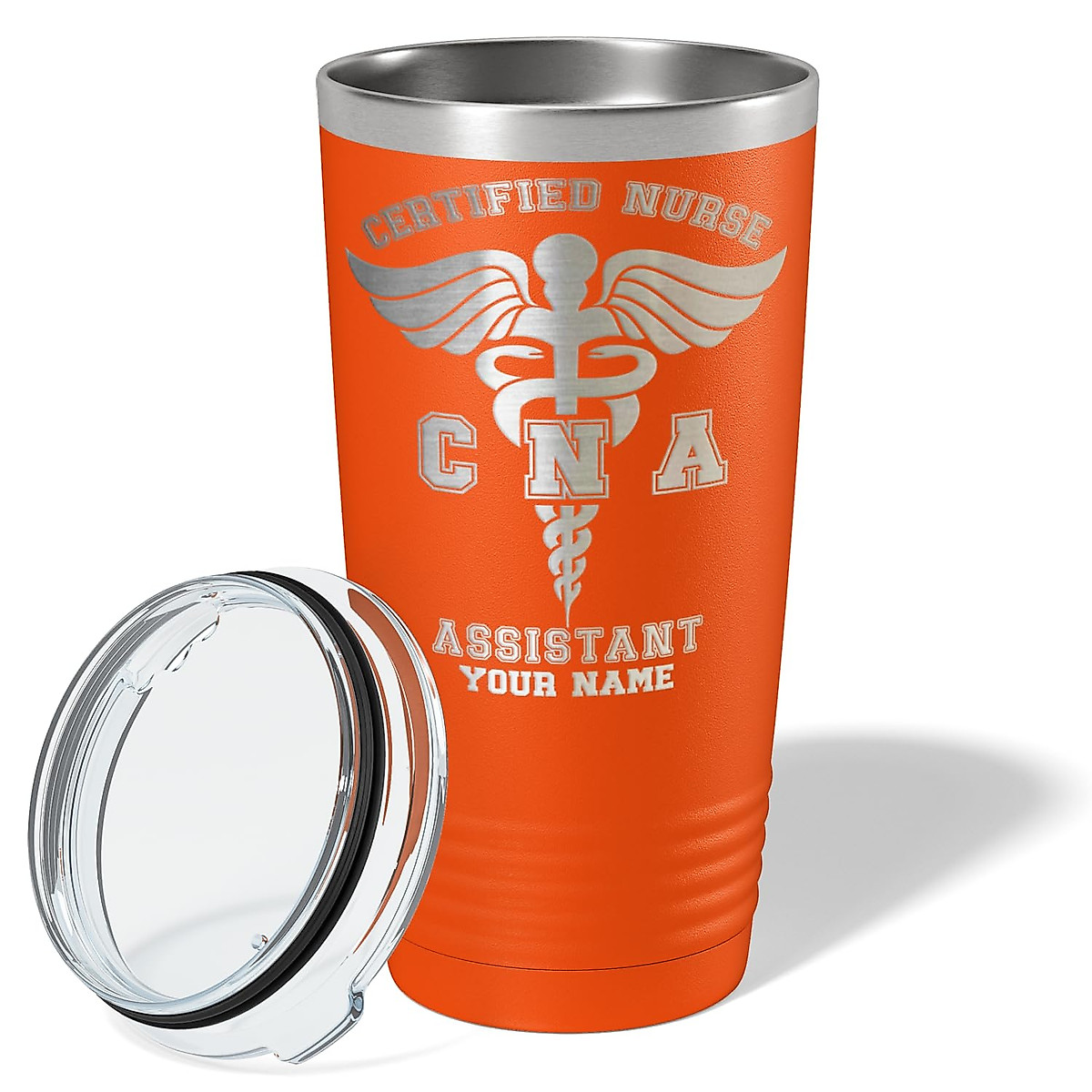 Personalized CNA Certified Nurse Assistant Gift on Orange 20 oz Stainless Steel Tumbler with Lid - Insulated Cup - Travel Mug