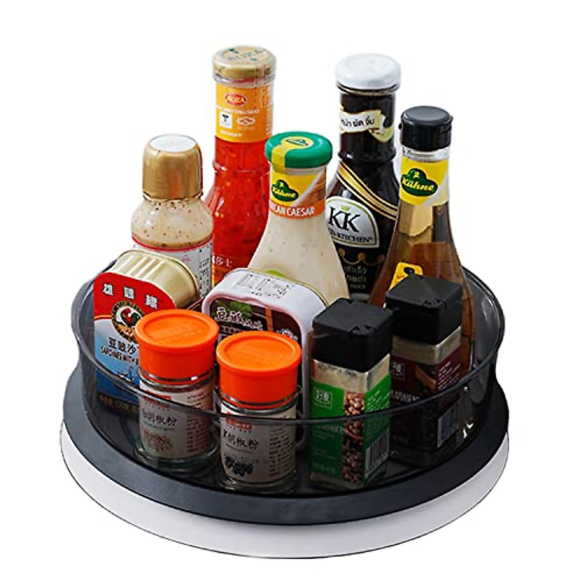 Lazy Susan Turntable Storage Organizer, Grey Transparent Border Anti-Slip Single Tier Lazy Susan 11.22" Spice Rack, 360 Degree Rotating Acrylic Cabinet Organizer for Kitchen Cosmetic Pantry Bathroom